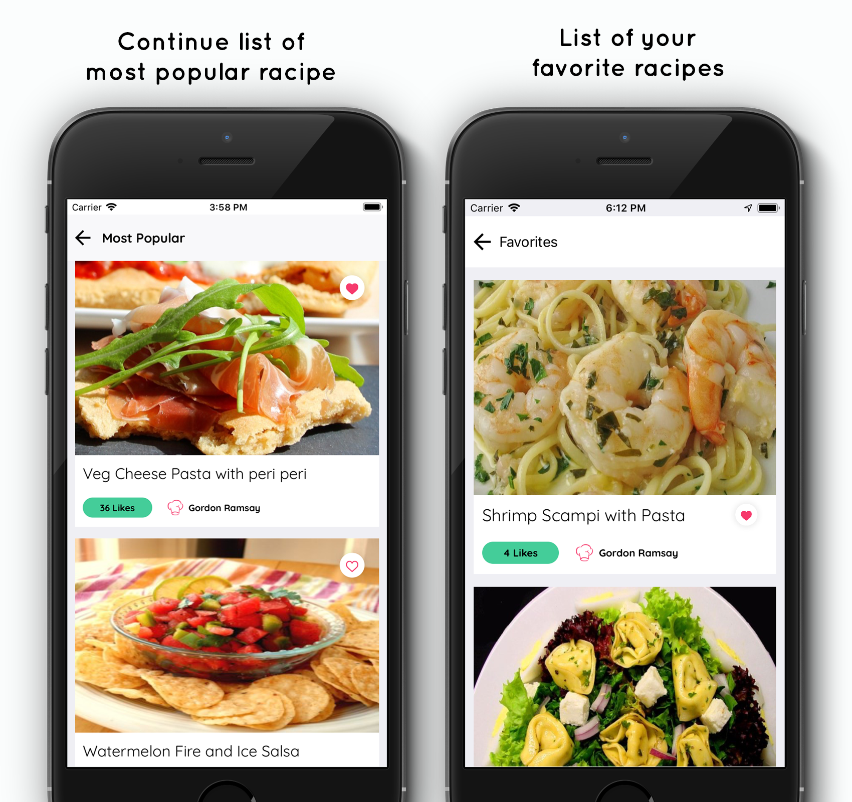 Food Recipe iPhone app with add recipe by chef - SWIFT 4